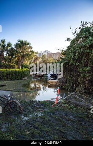 Naples, Florida, USA - September 28, 2022: NEWS – Flipped Boat pushed ...