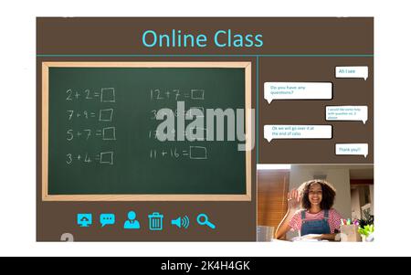 Video call interface with schoolchildren on screen. communication ...
