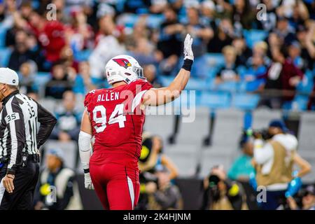 Arizona Cardinals defensive end Zach Allen lines up against the ...