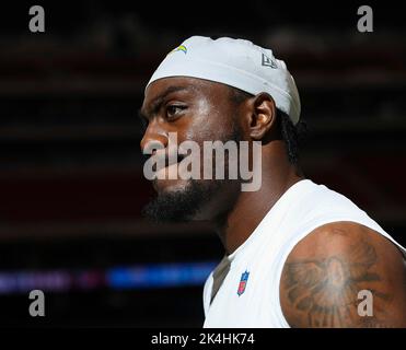 Los Angeles Chargers safety Raheem Layne (41) takes his stance during ...
