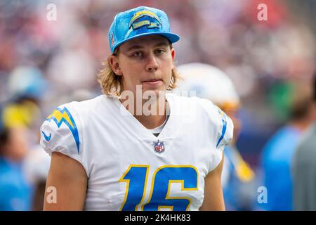 Los Angeles Chargers punter J.K. Scott (16) warms up before an NFL ...