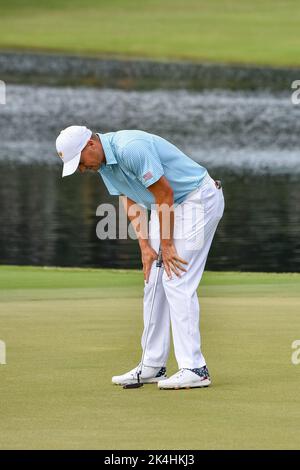 Jordan Spieth reacts after his putt on the second green during the ...