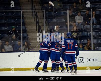 SOUTH BEND, IN - OCTOBER 02: USA U18 defenseman Zeev Buium (28) takes ...