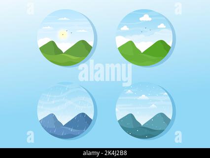 Types of Weather Conditions with Sunny, Cloudy, Windy, Rainy, Snow and ...