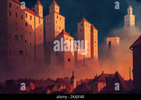 A 3D rendering of medieval town surrounded by buildings Stock Photo - Alamy