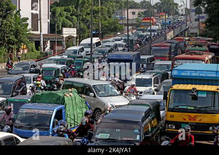 A long queue of vehicles was seen standing in the Tejgaon industrial ...