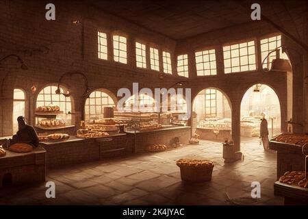 A 3D rendering of interior of medieval bakery Stock Photo - Alamy