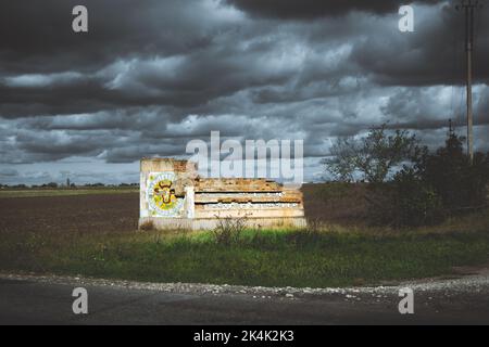 Monument to a farm for growing cattle (cows) for meat and milk. The ...