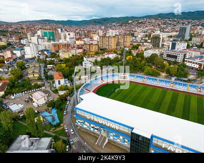Fadil Vokrri Stadium. Pristina City Aerial View, Capital of Kosovo ...