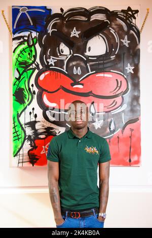 London, UK. 3 October 2022. Nigerian London-based artist Slawn pictured ...