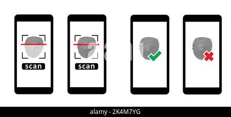 Right, wrong or lock, unlock. People fingerprint or finger print pictogram. Personal touch id ...