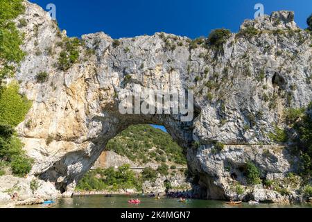 Pont d'Arc, stone arch over Ardeche river, Auvergne-Rhone-Alpes, France ...