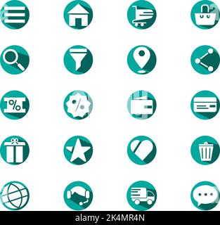 Mobile shopping flat icons on simple color square background Stock ...