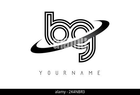 BG simple outline concept logo and circle of initial design black and white background Stock ...
