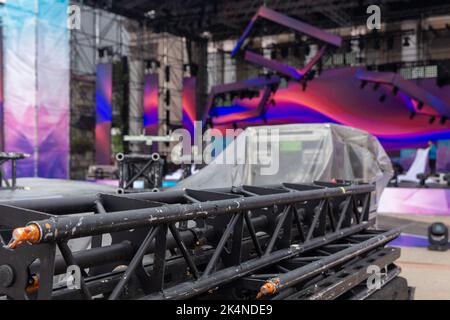 Details and elements of the stage podium. Metal frames for installation ...