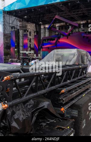 Details and elements of the stage podium. Metal frames for installation ...