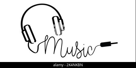 headphones withe plug ans slogan cool, headsets line pattern sign. For ...