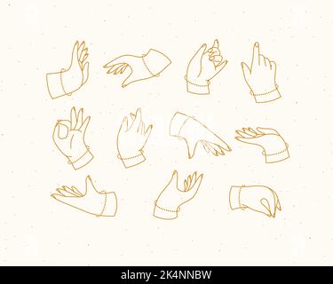 Set of renaissance hands with fingers icons in different positions ...
