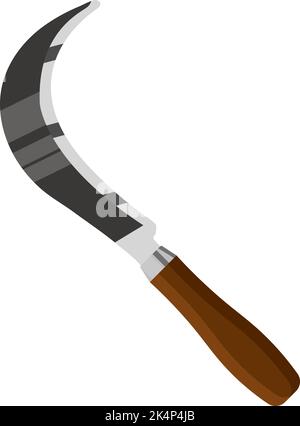 Sickle with wooden handle, illustration, vector on a white background ...