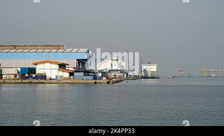Surabaya, Indonesia - August 2022. Big commercial ship anchored at ...