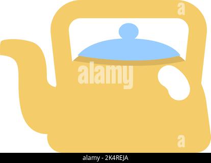 Yellow teapot with blue lid, illustration, vector on a white background ...