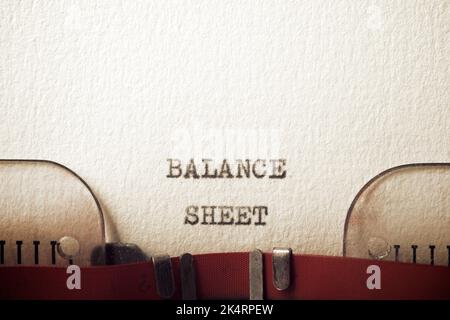 Balance sheet text written with a typewriter Stock Photo - Alamy