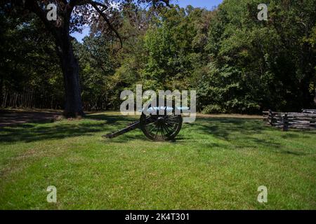 Side view of a blue M1857 12-Pounder, the Napoleon, an American civil ...