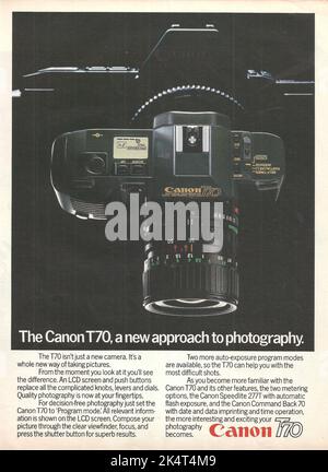 Canon T70 cameras vintage paper advertisement Canon magazine advert ...