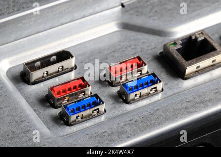 Multiple ports on computer show with USB, LAN, Display port Stock Photo ...