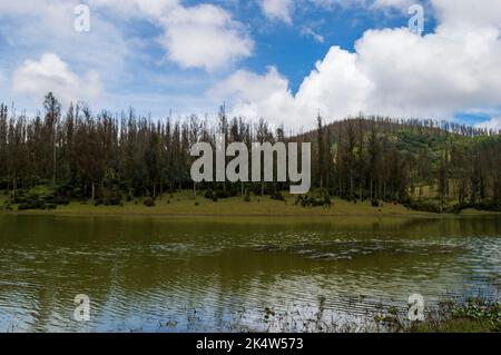 Beautiful Ooty lake with its scenic beauty against blue sky forming a ...