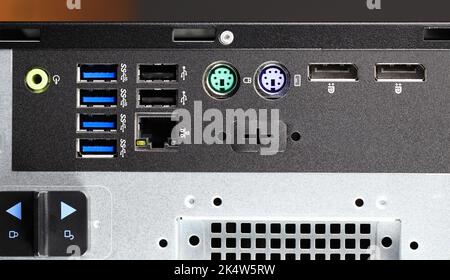 back panel connectors of the modern computer motherboard Stock Photo ...