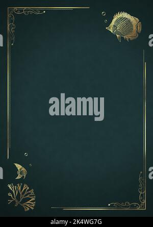 Sea Fish Habitat Ambient Letterhead Background Vintage with Golden ...