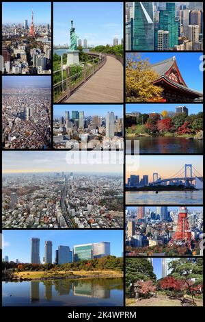 Tokyo, Japan photos set. Collage includes major landmarks like Shinjuku ...