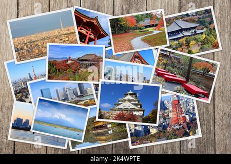 Japan landmarks collage - postcard collection with Tokyo, Kyoto, Osaka ...