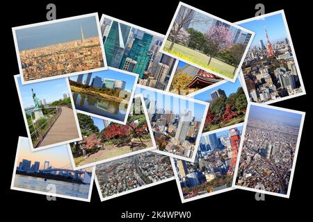 Tokyo, Japan photos set. Collage includes major landmarks like Shinjuku ...
