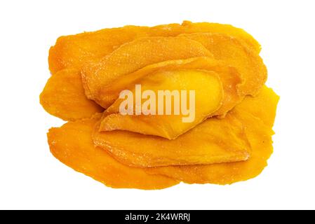 Mango isolate. Pieces of dried mango on a white background close-up ...