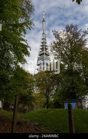 The Kamzik TV Tower. (Veza). 196-metre tall transmission tower with a ...