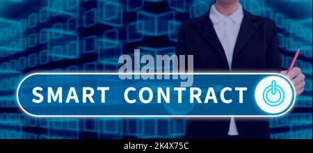 Writing displaying text Smart Contract. Internet Concept digital ...