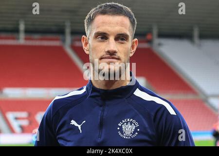 Jerry Yates #9 of Blackpool before the Sky Bet Championship match Wigan ...