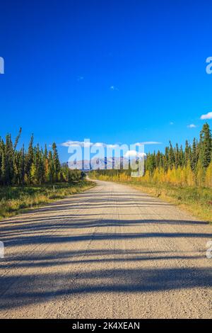 The Mackenzie Highway (Highway 1) heading west towards Fort Simpson in ...
