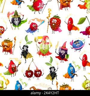 Cartoon fruits wizard or mage characters, vector funny apple and banana ...