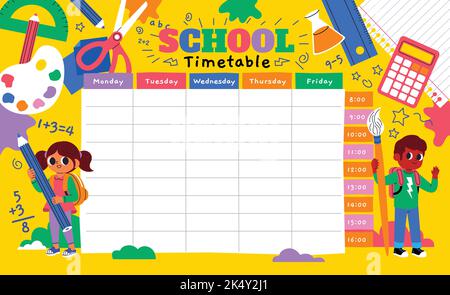cartoon back school timetable template vector design illustration Stock ...