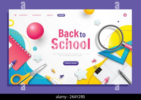 realistic back school landing page template vector design illustration ...