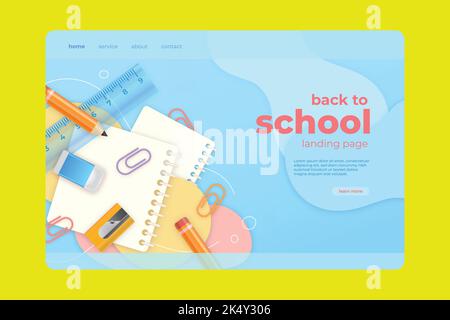 realistic back school landing page template vector design illustration ...