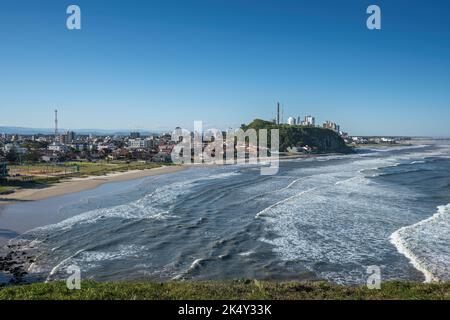 Aerial view of lighthouse and beach, Torres, Rio Grande do Sul, Brazil ...