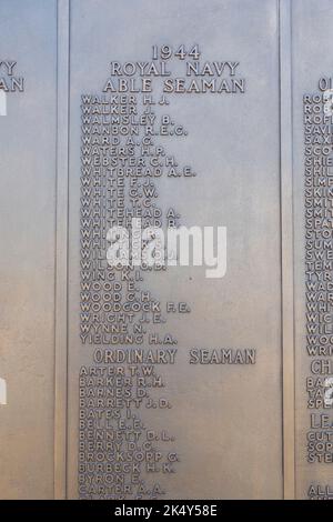 Memorial plaques on the walls of Chatham Naval Memorial, Chatham, Kent ...