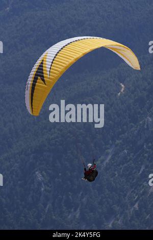 ANTALYA, TURKEY - MAY 14, 2022: Paragliding over mount Tahtali where ...