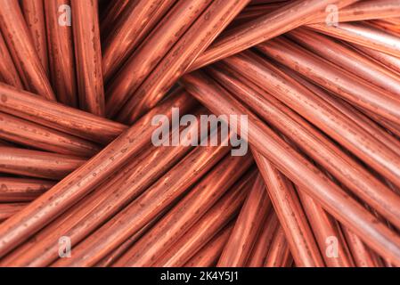 Copper rod raw materials and metals industry and stock market concept ...