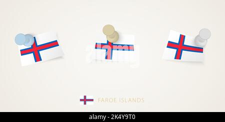 Pinned flag of Denmark in different shapes with twisted corners. Vector ...