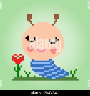 Pixel 8 bit caterpillar. Animals for game assets in vector illustration ...